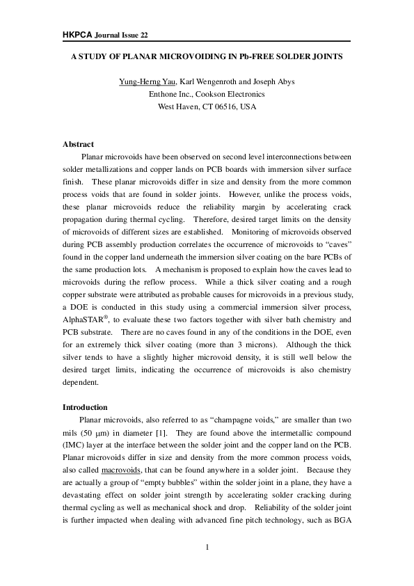 (PDF) A STUDY OF PLANAR MICROVOIDING IN Pb-FREE SOLDER JOINTS