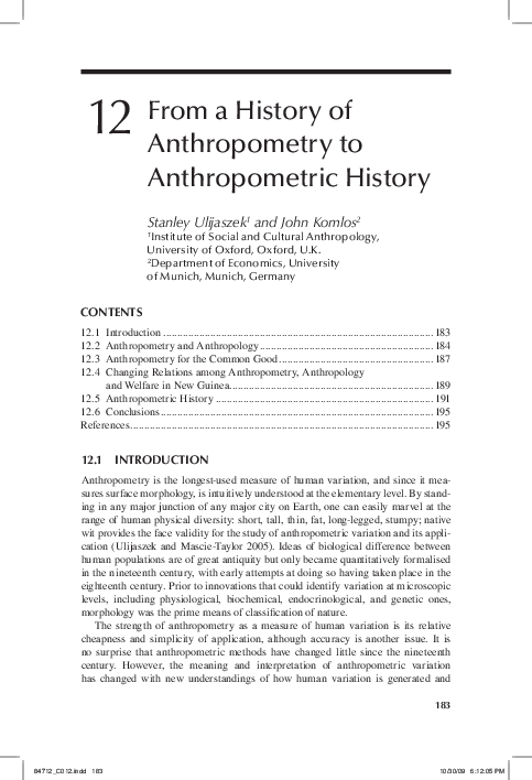 (PDF) from a history of anthropometry to anthropometric history