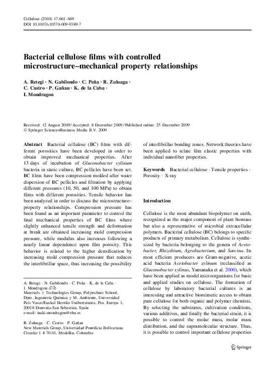 (PDF) Bacterial cellulose films with controlled microstructure–mechanical property relationships