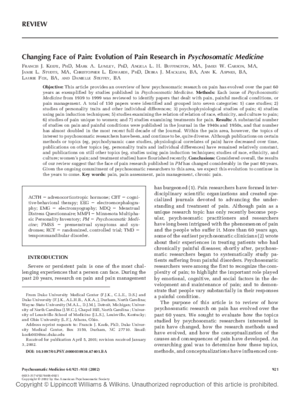 (PDF) Changing Face of Pain: Evolution of Pain Research in ...