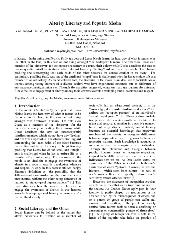 (PDF) Alterity and popular media