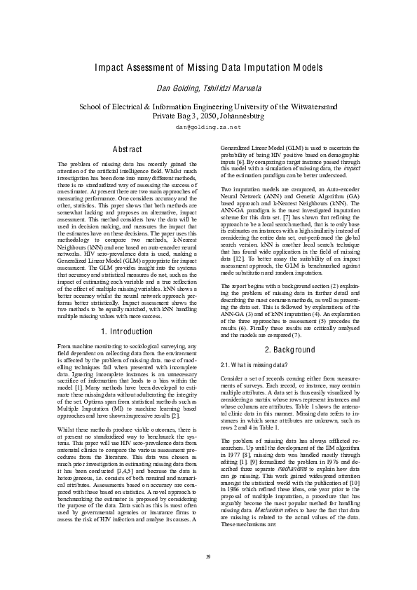 Pdf Impact Assessment Of Missing Data Imputation Models