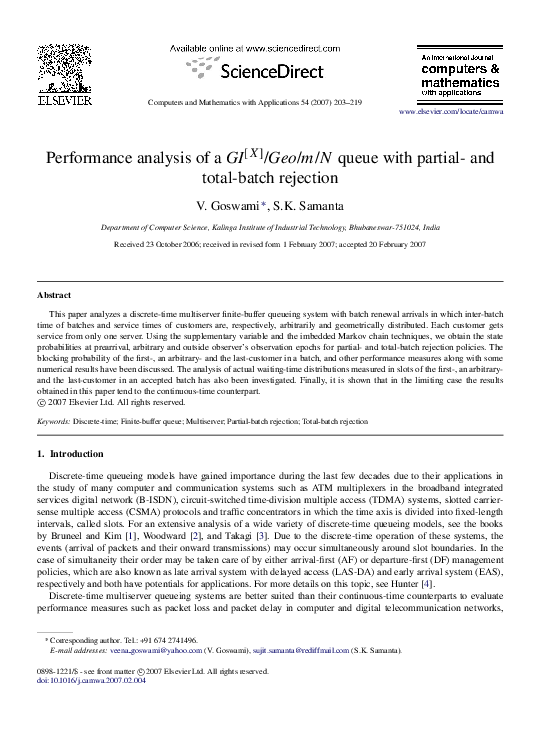 Pdf Performance Analysis Of A Queue With Partial And Total Batch