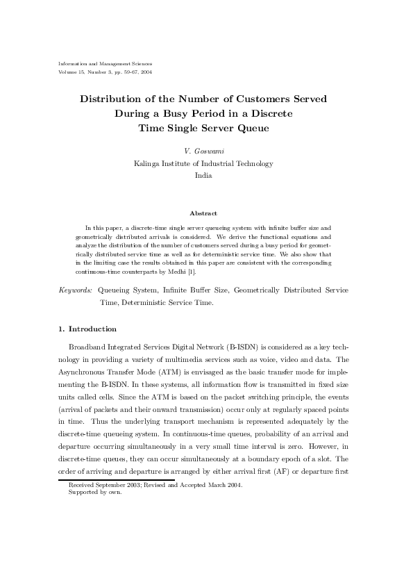 (PDF) Distribution of the number of customers served during a busy period in a discrete time ...
