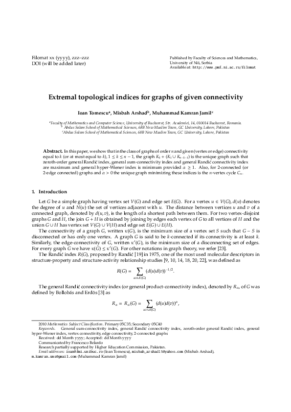 (PDF) Filomat xx (yyyy), zzz–zzz DOI (will be added later) Extremal ...