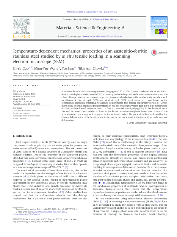 (PDF) Temperature-dependent mechanical properties of an austenitic–ferritic stainless steel ...