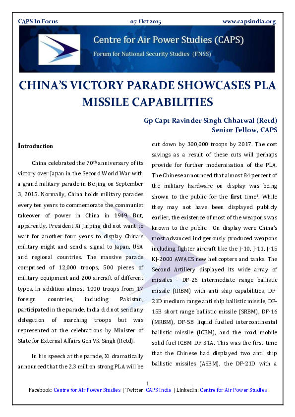 (PDF) CHINA’S VICTORY PARADE SHOWCASES PLA MISSILE CAPABILITIES