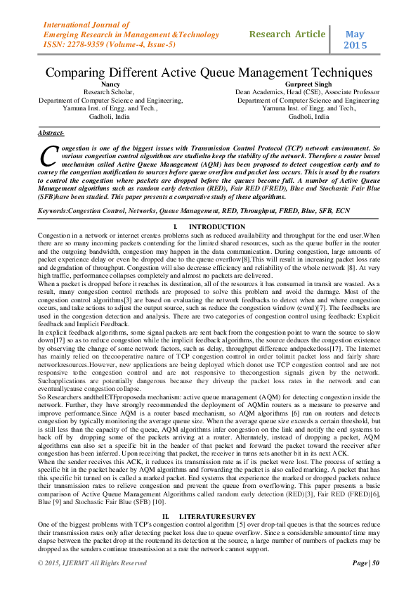 Pdf Comparing Different Active Queue Management Techniques