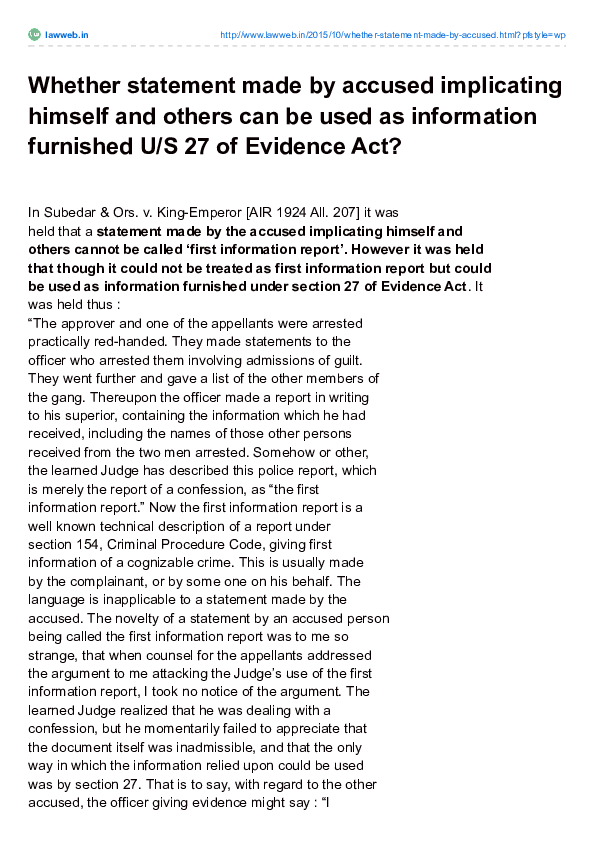 (PDF) Whether statement made by accused implicating himself and others ...