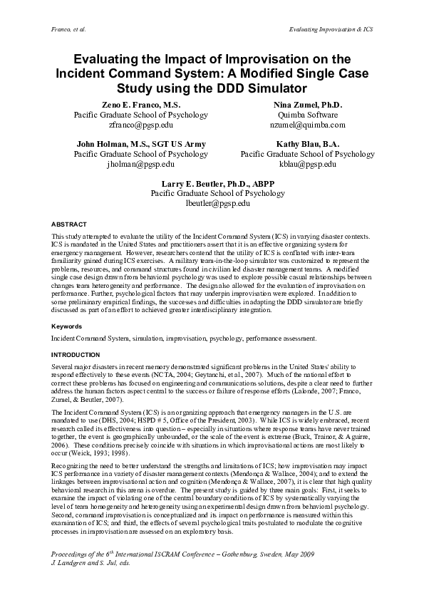 (PDF) Evaluating the impact of improvisation on the incident command ...