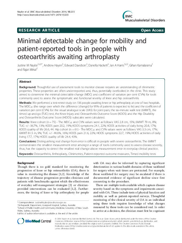 (PDF) Minimal detectable change for mobility and patient-reported tools ...