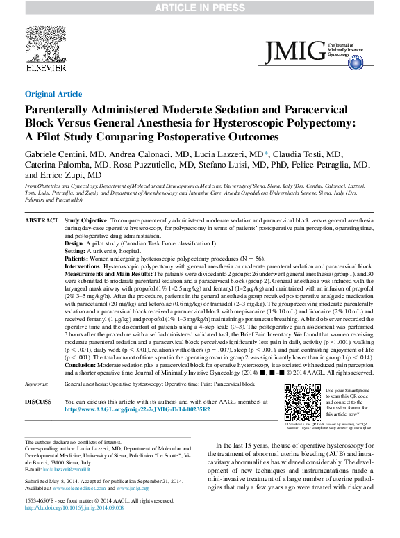 (PDF) Parenterally Administered Moderate Sedation and Paracervical ...