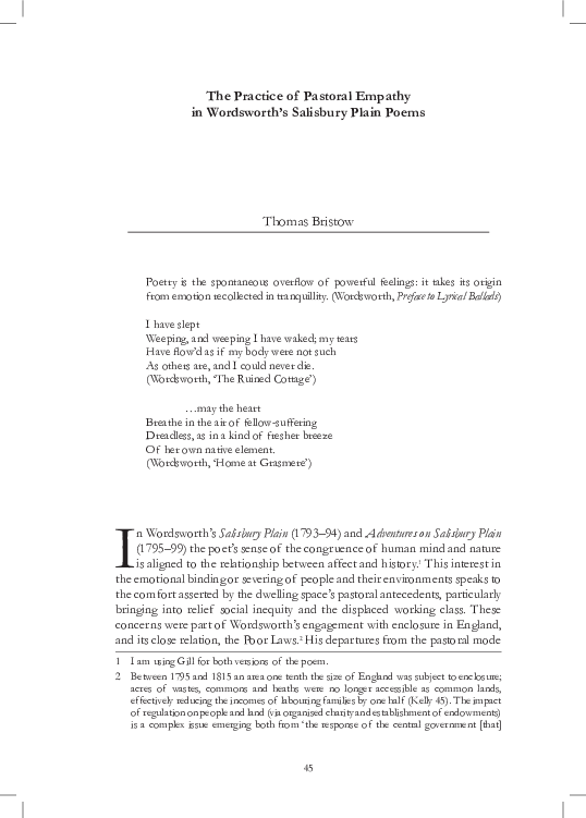(PDF) The Practice of Pastoral Empathy in Wordsworth's Salisbury Plain ...