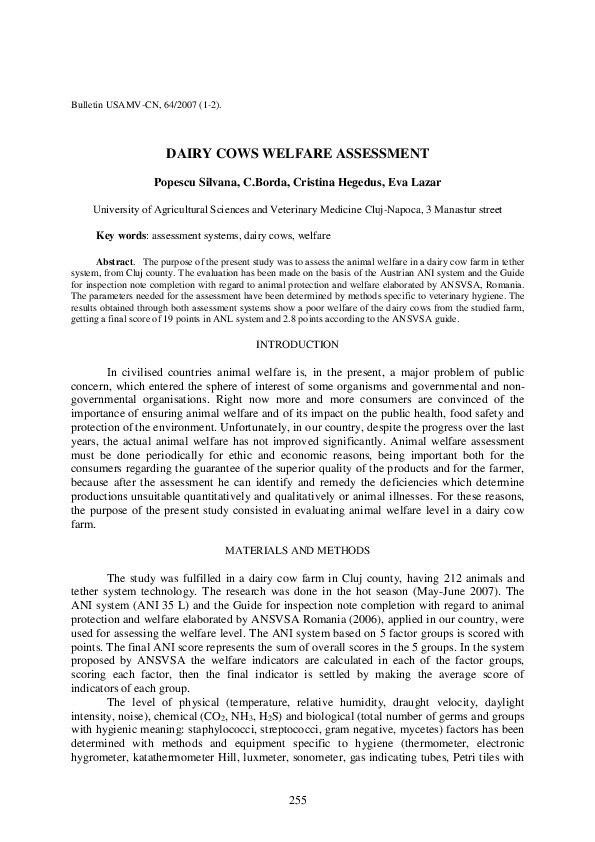 (PDF) DAIRY COWS WELFARE ASSESSMENT