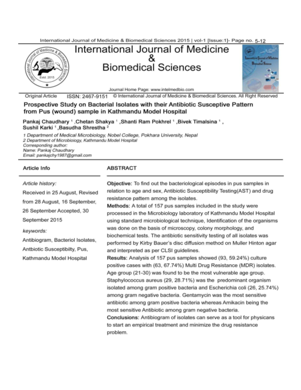 (PDF) Prospective Study on Bacterial Isolates with their Antibiotic ...