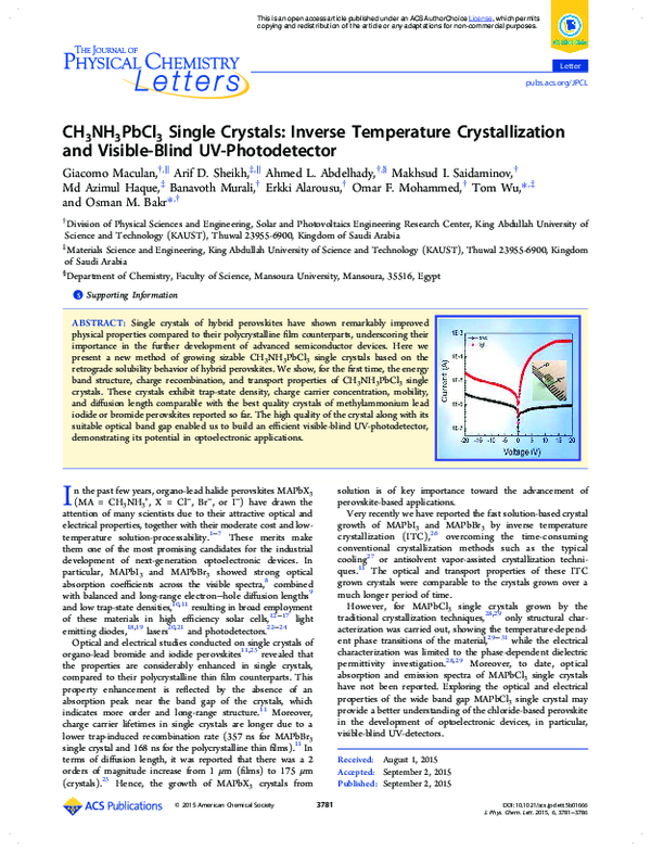 (PDF) CH 3 NH 3 PbCl 3 Single Crystals: Inverse Temperature ...