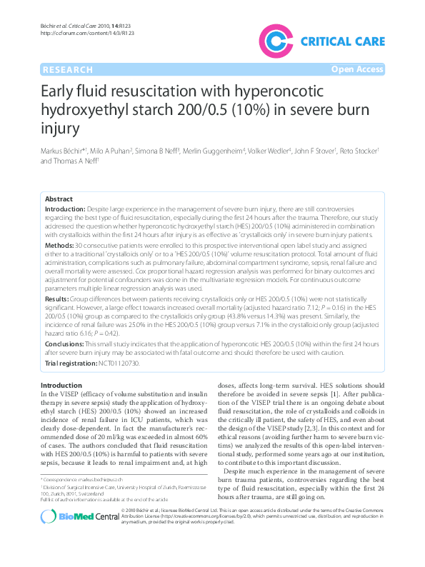 (PDF) Early fluid resuscitation with hyperoncotic hydroxyethyl starch 200/0.5 (10%) in severe ...