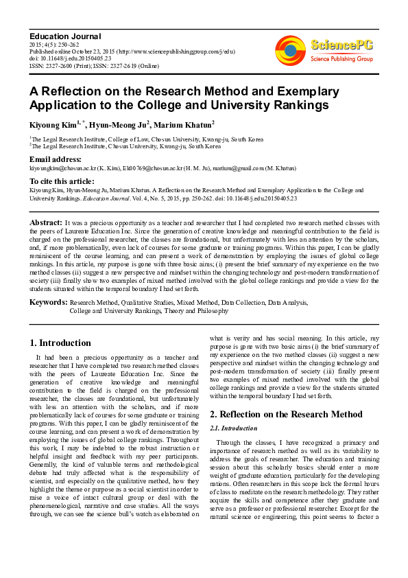 (PDF) A Reflection on the Research Method and Exemplary