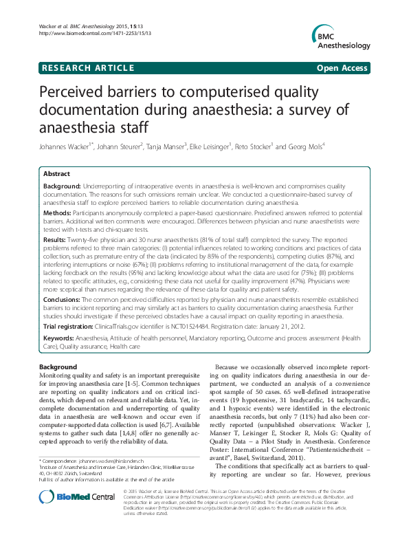 (PDF) Perceived barriers to computerised quality documentation during ...
