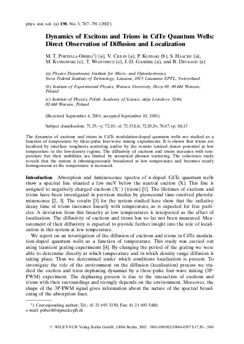 (PDF) Dynamics of Excitons and Trions in CdTe Quantum Wells: Direct ...