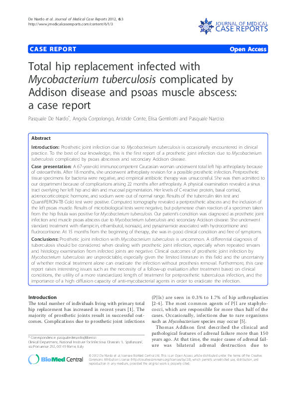 Total Hip Replacement Infected With Mycobacterium Tuberculosis
