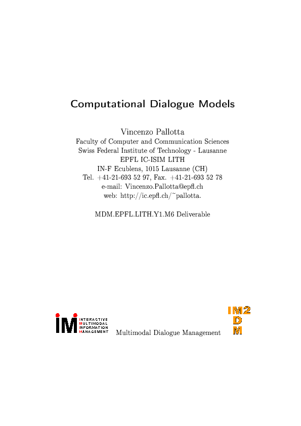 (PDF) Computational dialogue models