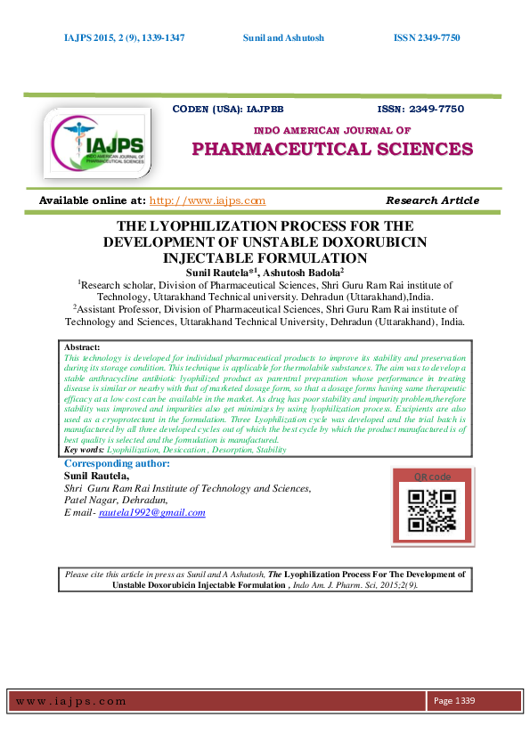 (PDF) THE LYOPHILIZATION PROCESS FOR THE DEVELOPMENT OF UNSTABLE ...