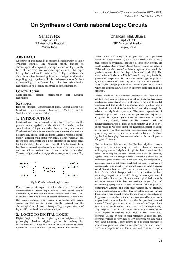 Pdf On Synthesis Of Combinational Logic Circuits