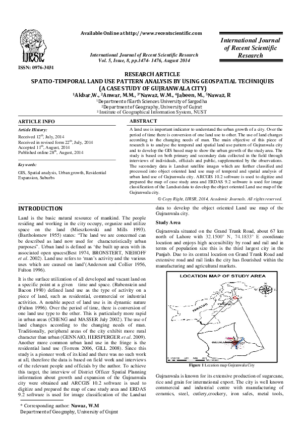 Pdf Spatio Temporal Land Use Pattern Analysis By Using Geospatial