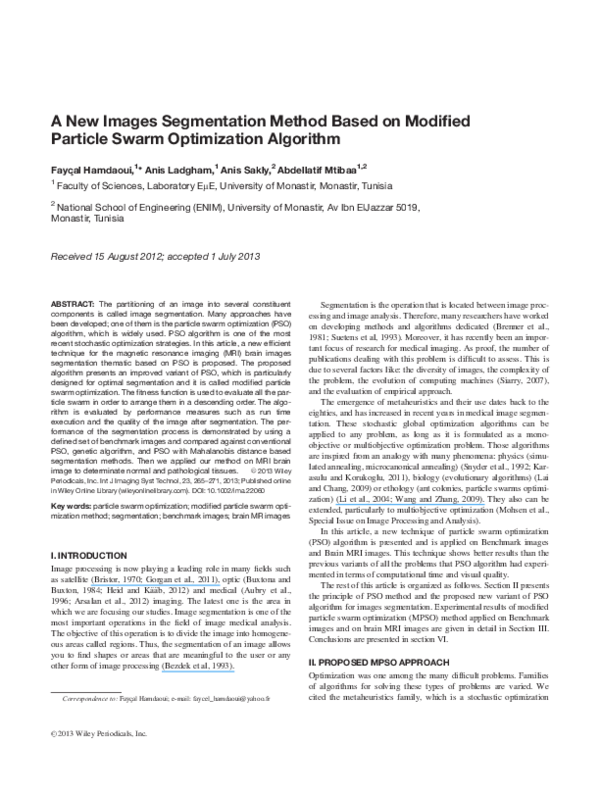Pdf A New Images Segmentation Method Based On Modified Particle Swarm Optimization Algorithm