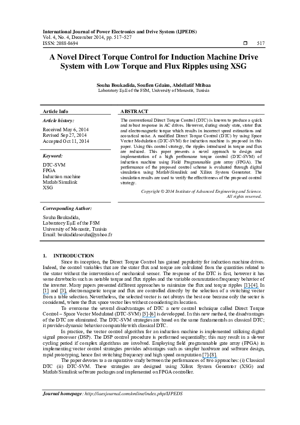 Pdf A Novel Direct Torque Control For Induction Machine Drive System With Low Torque And Flux