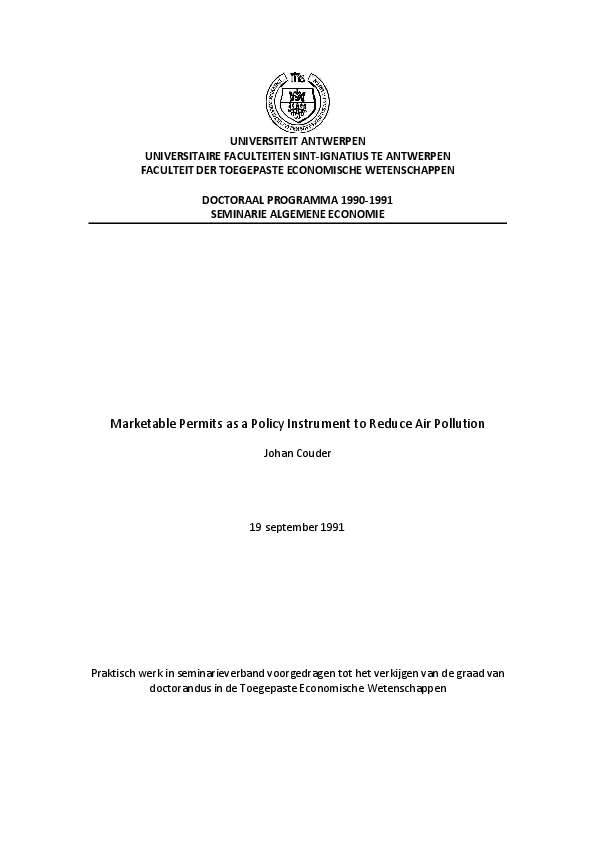 (PDF) Marketable Permits as a Policy Instrument to Reduce Air Pollution