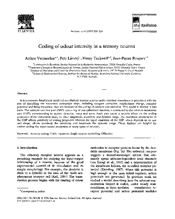 Pdf Coding Of Odour Intensity In A Sensory Neuron Jean Pierre Rospars