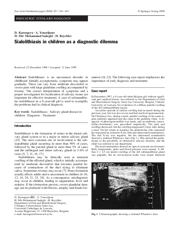 (PDF) Sialolithiasis in children as a diagnostic dilemma