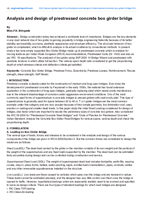 (PDF) Analysis and design of prestressed concrete box girder bridge