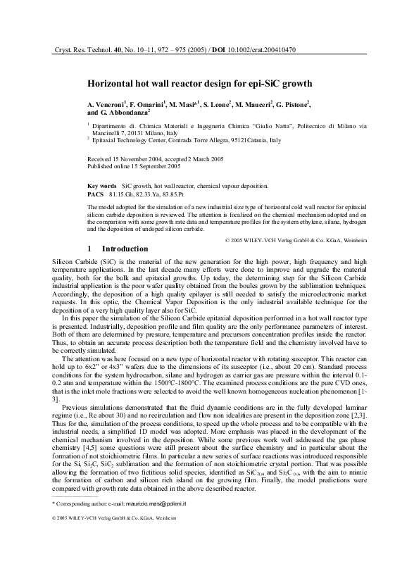 (PDF) Horizontal hot wall reactor design for epi-SiC growth