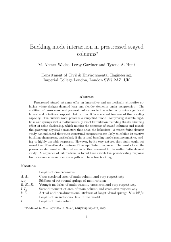 Pdf Buckling Mode Interaction In Prestressed Stayed Columns