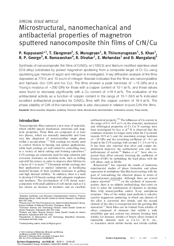 (PDF) Microstructural, nanomechanical and antibacterial properties of magnetron sputtered ...