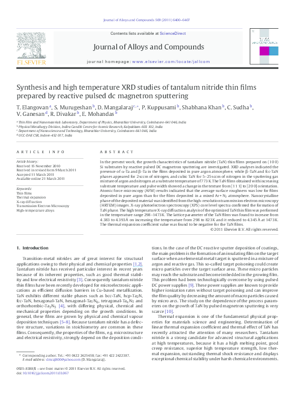 (PDF) Synthesis and high temperature XRD studies of tantalum nitride ...