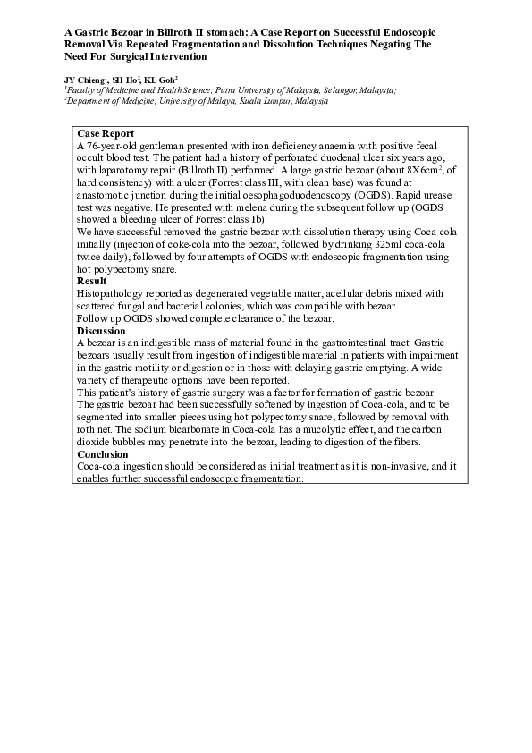 (DOC) Proceeding Paper - A Gastric Bezoar in Billroth II stomach: A ...