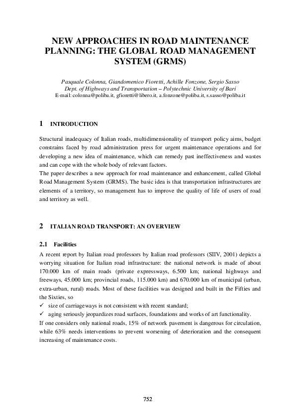 (PDF) New approaches in Road Maintenance Planning: The Global Road ...