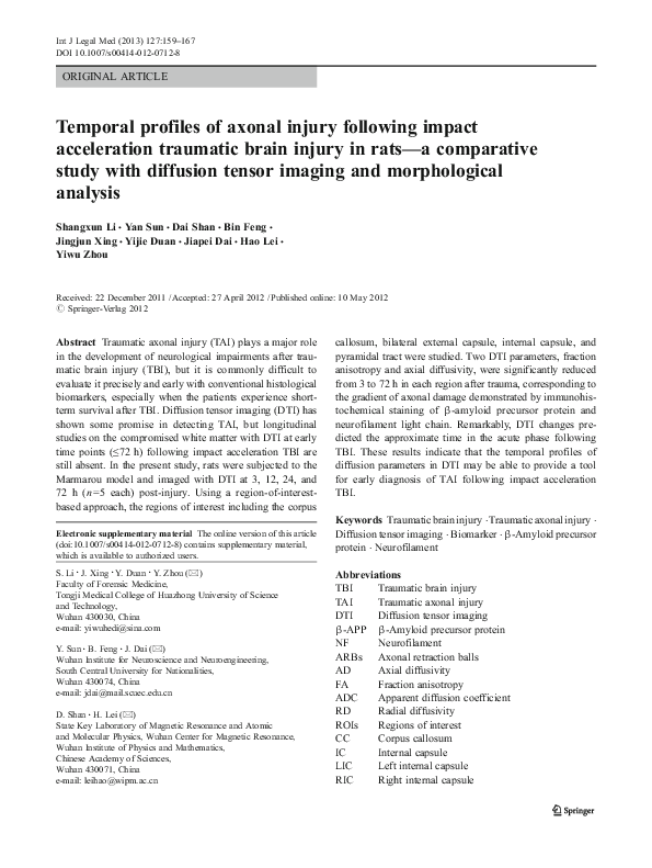 (PDF) Temporal profiles of axonal injury following impact acceleration ...