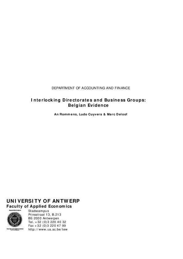 (PDF) Interlocking Directorates and Business Groups: Belgian Evidence