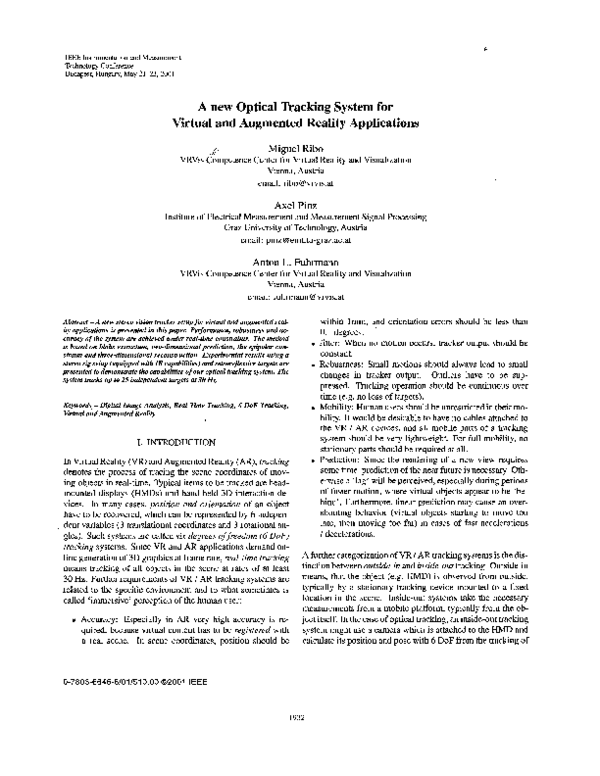(PDF) A new optical tracking system for virtual and augmented reality ...