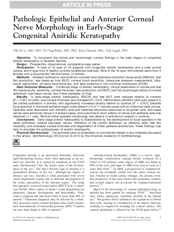 (PDF) Pathologic Epithelial and Anterior Corneal Nerve Morphology in ...