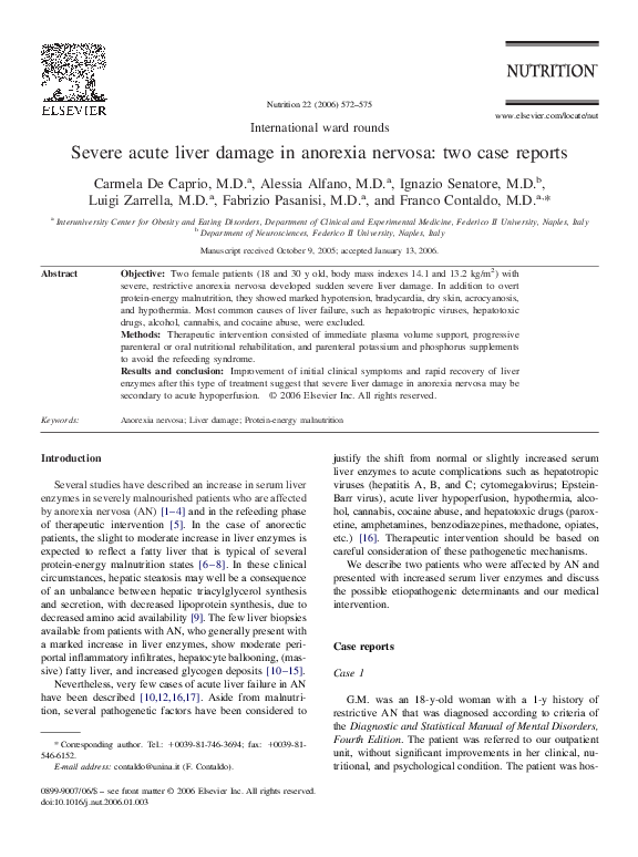 (PDF) Severe acute liver damage in anorexia nervosa: two case reports