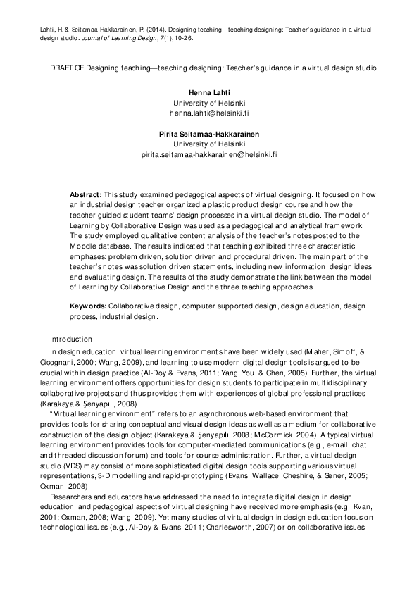 (PDF) Designing teaching—teaching designing: Teacher’s guidance in a ...