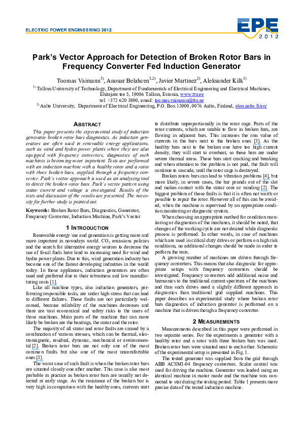 (PDF) Park's Vector Approach for Detection Broken Rotor Bars in Frequency Converter Fed ...