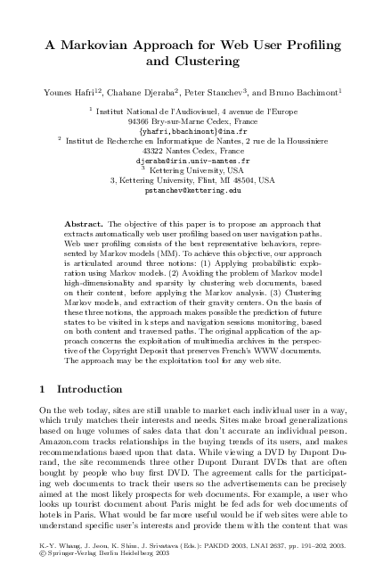 Pdf A Markovian Approach For Web User Profiling And Clustering