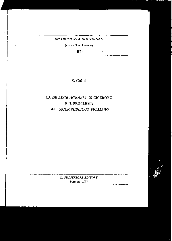 (PDF) La De Lege agraria di Cicerone e il problema dell'ager publicus ...